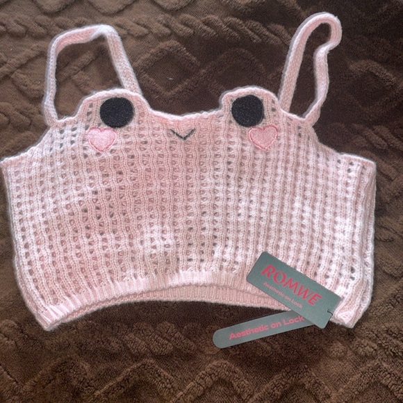 ROMWE | Other | Plus Size Pink Kintted Frog Crop With Thick Spaghetti ...